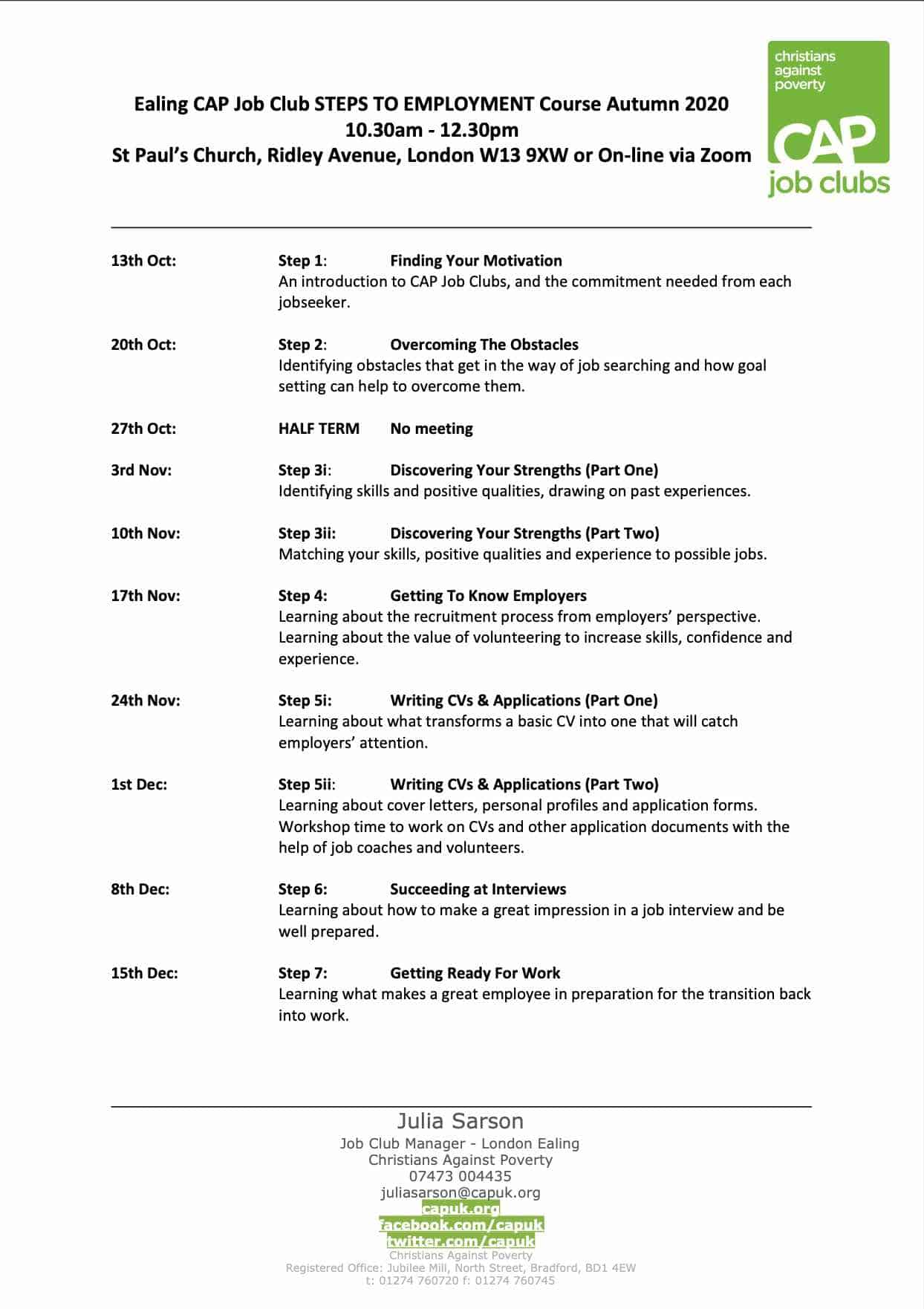 Steps to Employment – St Benedict's Parish, Ealing